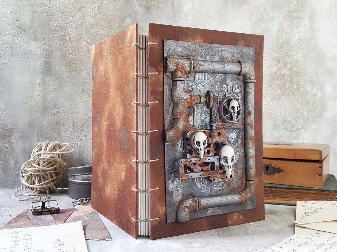 Goth Skull Altered Notebook Hand Bound, Witchy Blank Grimoire Journal ...