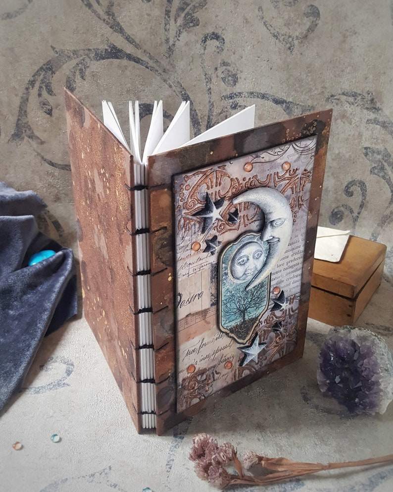 Handbound Grimoire A5, Decorative Book of Shadows With Moon, Hardcover ...