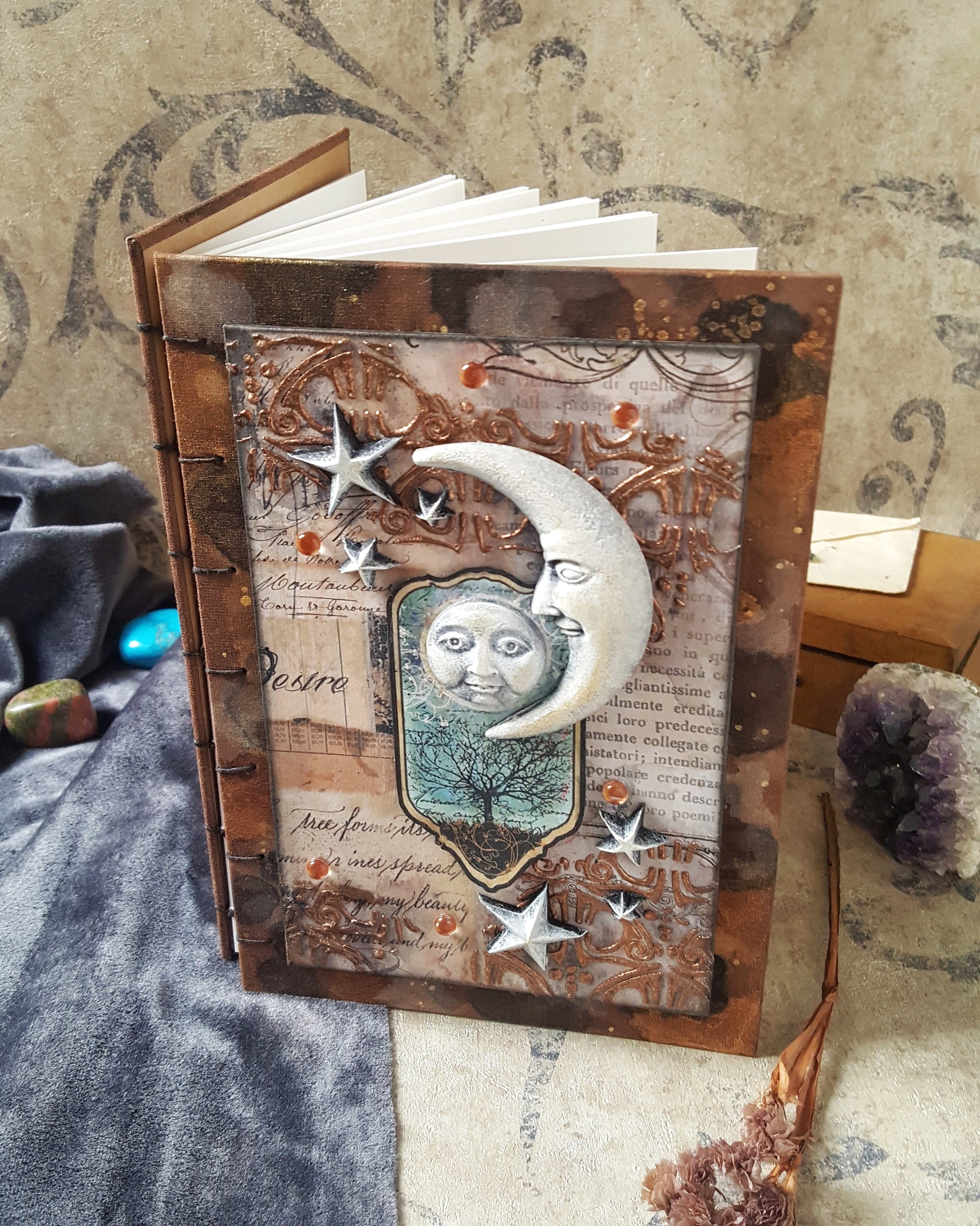 Handbound Grimoire A5, Decorative Book of Shadows With Moon, Hardcover ...