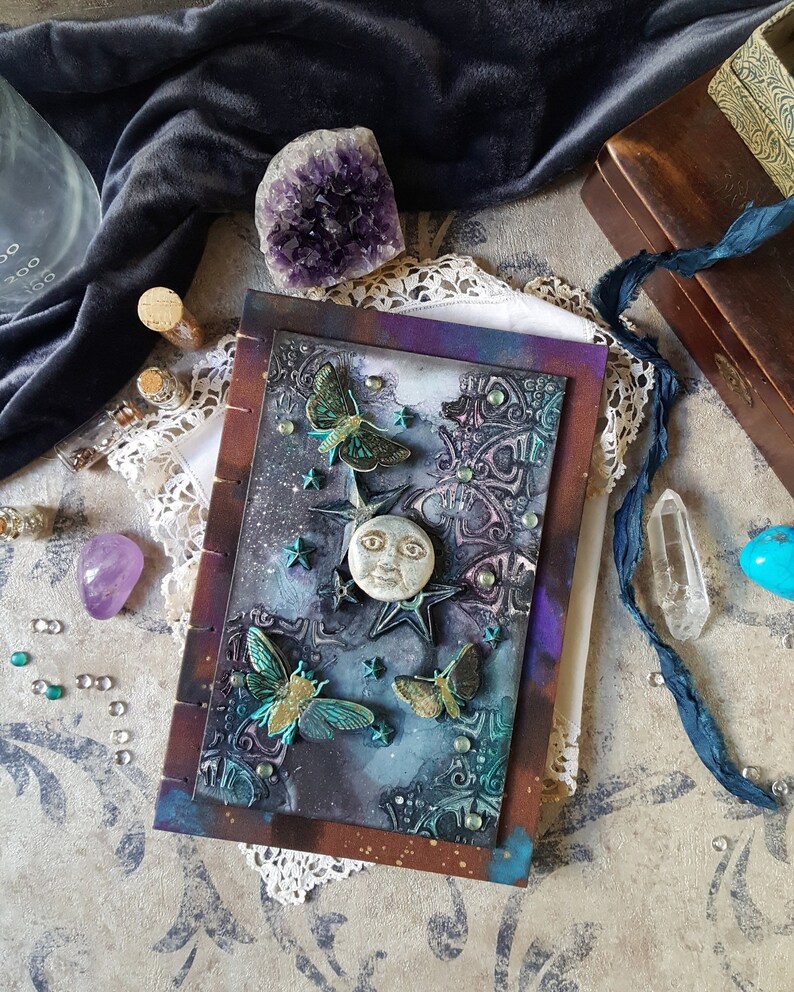 Handmade Fantasy Junk Journal, Mystic Journal With Moths and Moon ...