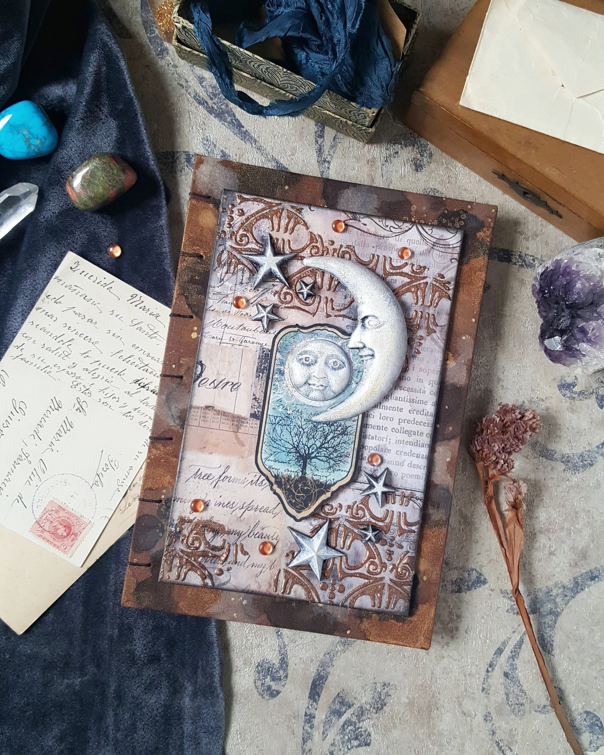 Handbound Grimoire A5, Decorative Book of Shadows With Moon, Hardcover ...