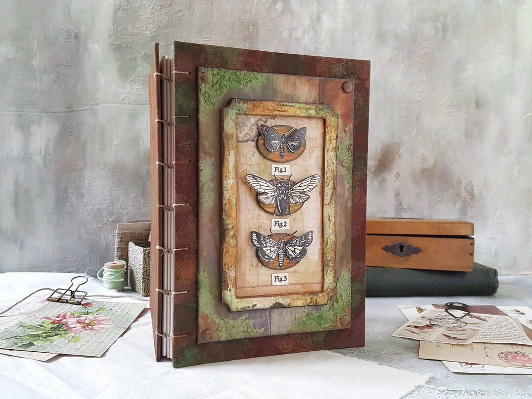 Handcrafted Coptic Stitch Notebook With Hard Cover - Rustic Moth Theme ...