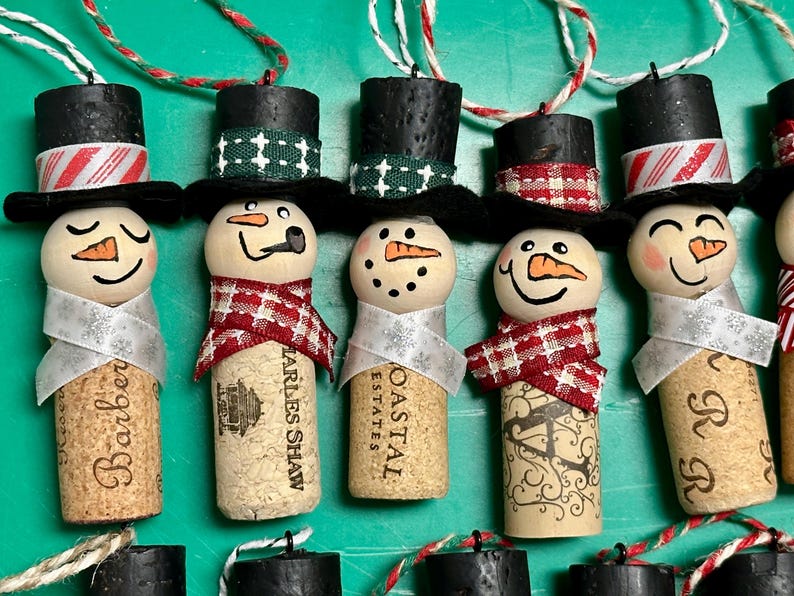 Set of 15 Snowman Wine Cork Christmas Ornaments! Unique and Fun!!! Fun ...