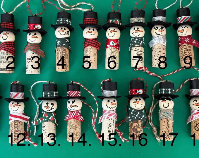 Snowman Wine Cork Christmas Ornament, Choice of One! - Etsy