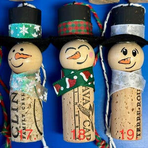 Snowman Wine Cork Christmas Ornament, Choice of One! - Etsy
