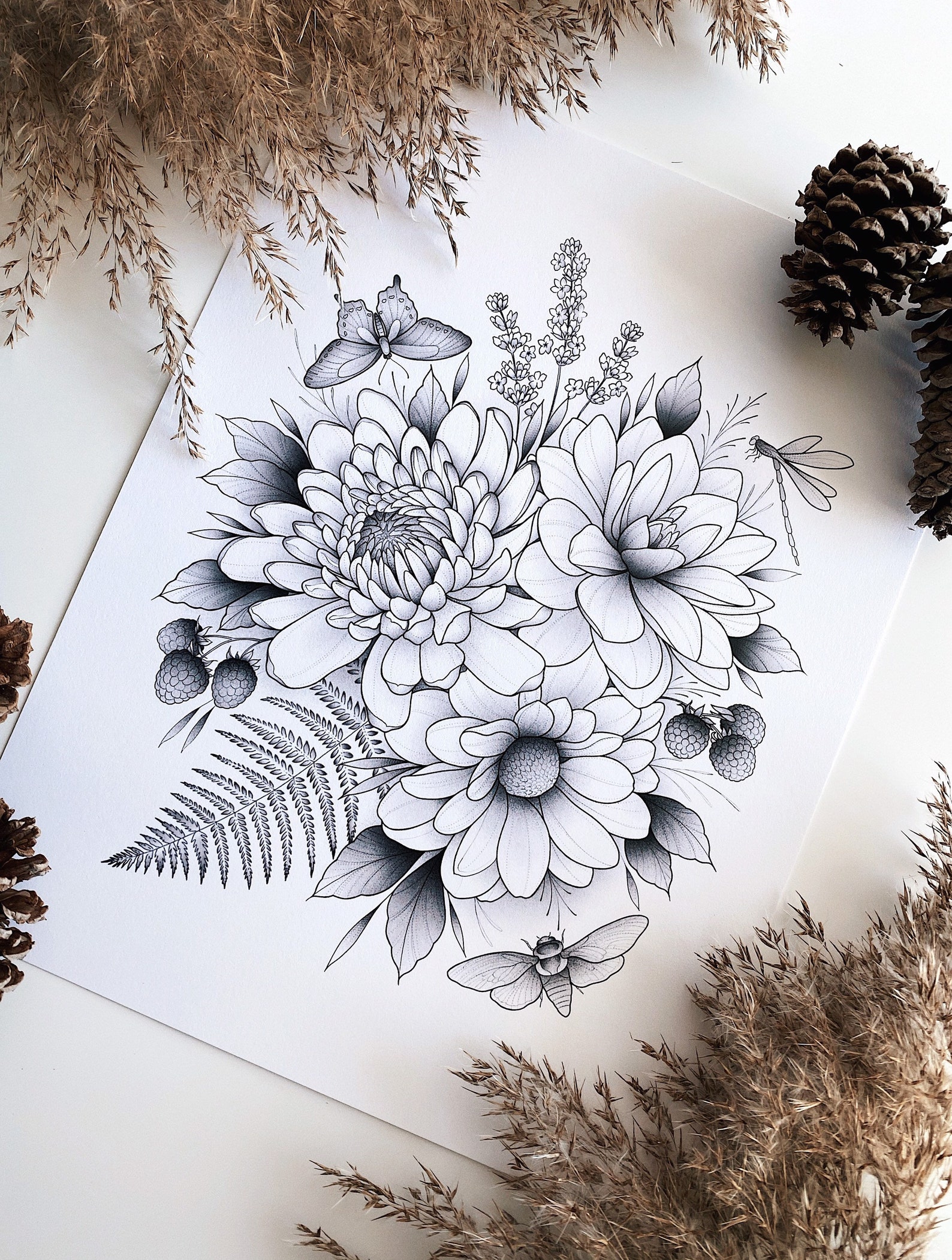 Flowers Tattoo Print (white Paper) - Etsy