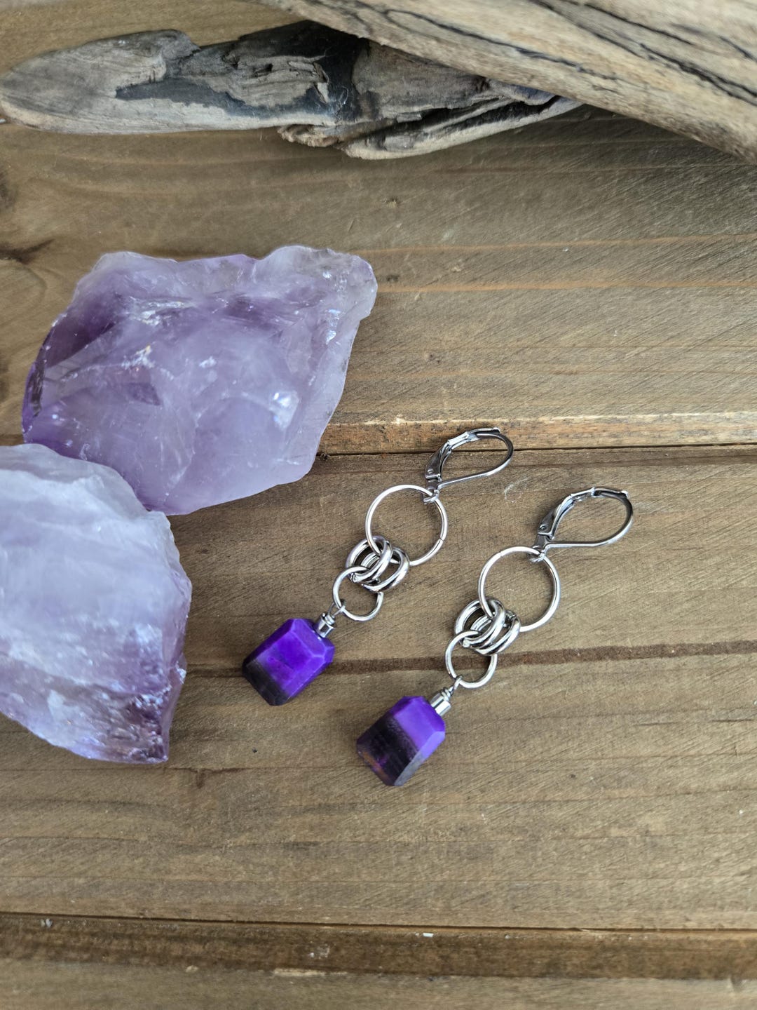 Purple Opal Drop Earrings Indigo Child Spirit Crown Chakra Gemstone ...