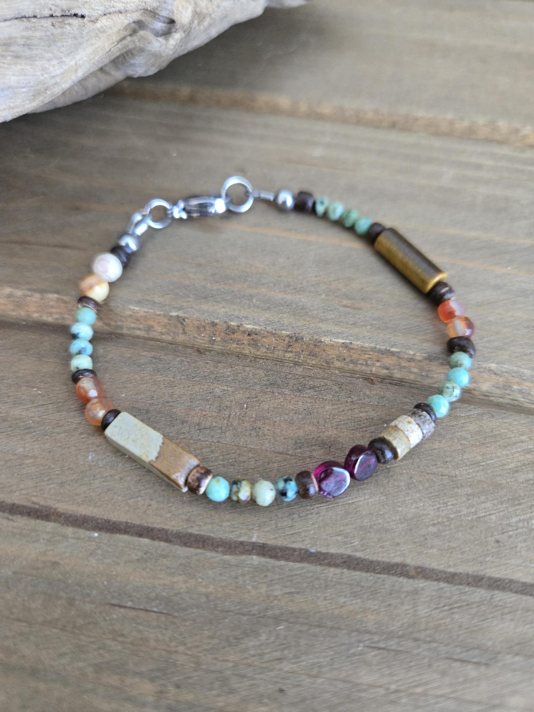 Rainforest Cafe Petite Gemstone Bracelet Turquoise Carnelian Garnet ...