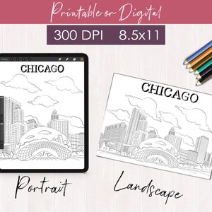 Procreate Coloring: Cityscape Digital Coloring Pages / Chicago ...