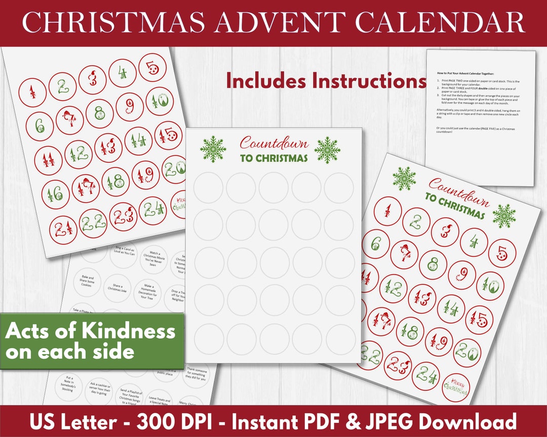 Christmas Advent Calendar Kit Printable / Kindness Tips Every Day / 8 ...