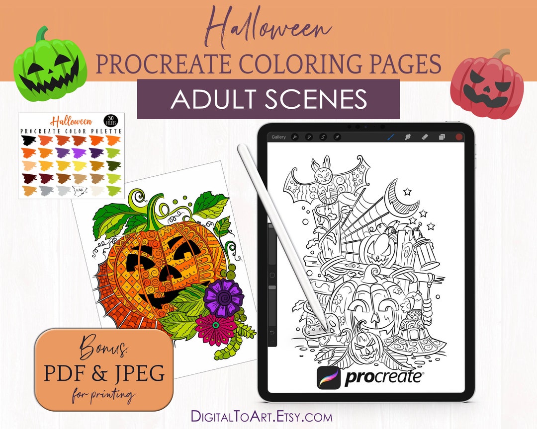 Digital Coloring Pages / Adult Halloween Coloring Printables: Procreate ...