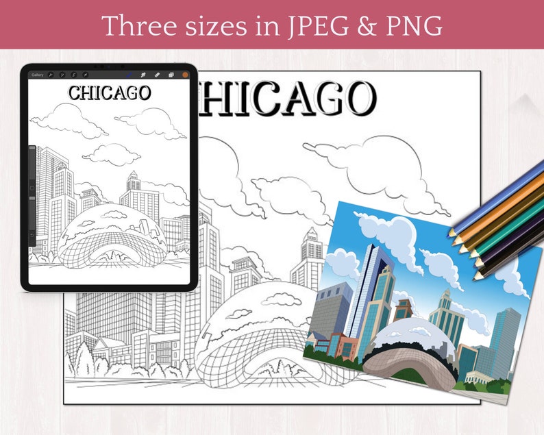 Procreate Coloring: Cityscape Digital Coloring Pages / Chicago ...