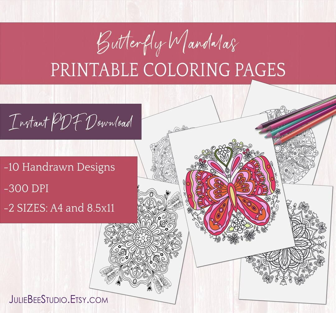 Printable Coloring Pages / Butterfly Mandalas: Digital Coloring Pages ...