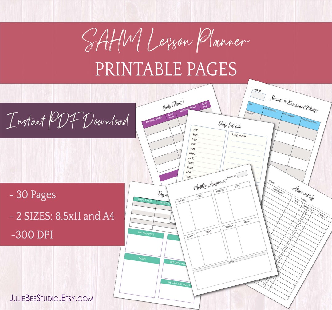 Stay at Home Mom (SAHM) Homeschool Planner / 30 Pages / Printables for ...
