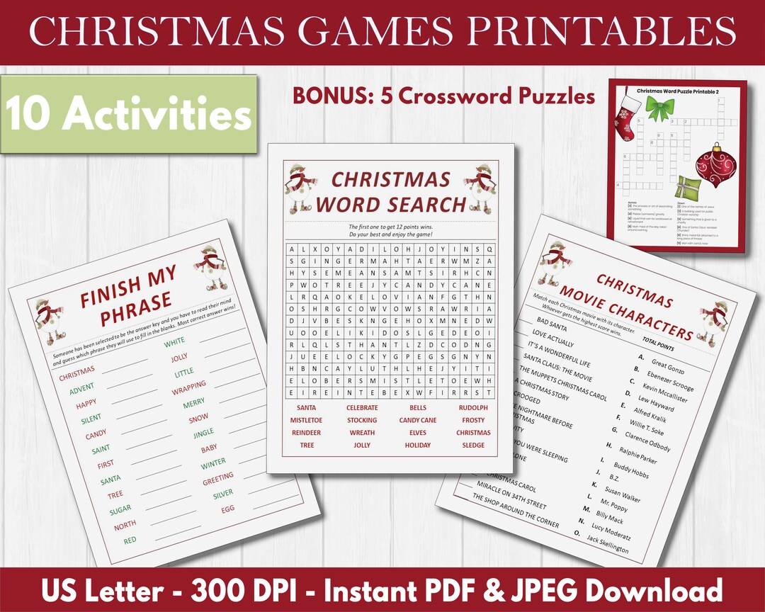 Christmas Games and Activities Printable / 15 Pages Plus Answer Key / 8 ...