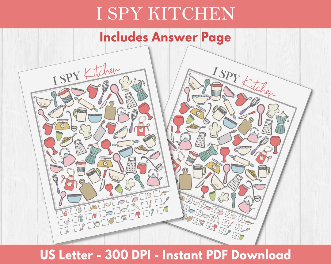 I Spy Game Printable / Kitchen Illustrations / Classroom Activity / 8 ...