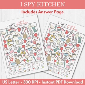 I Spy Game Printable / Kitchen Illustrations / Classroom Activity / 8 ...