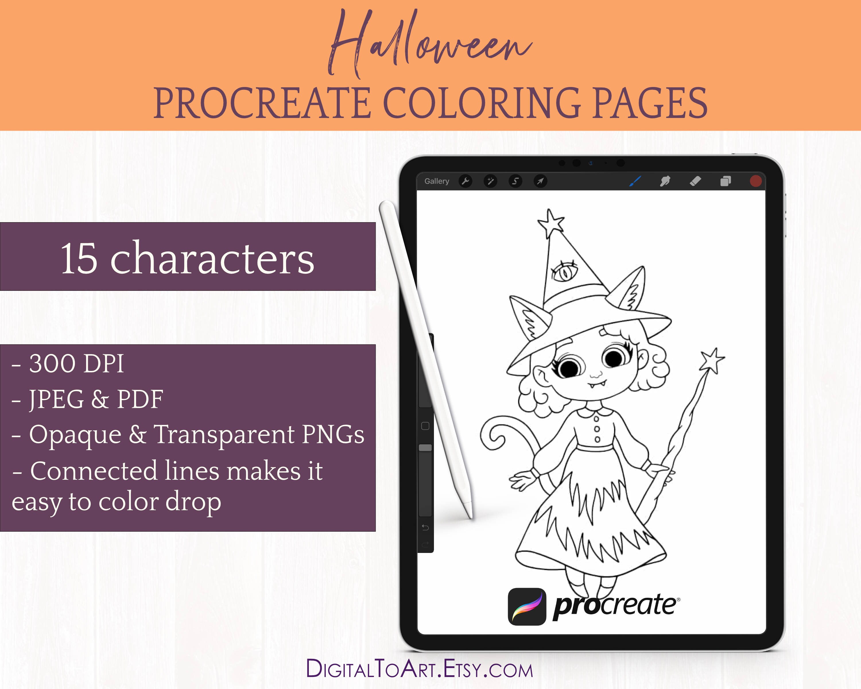 Digital Coloring Pages / Halloween Coloring Printables: Procreate ...