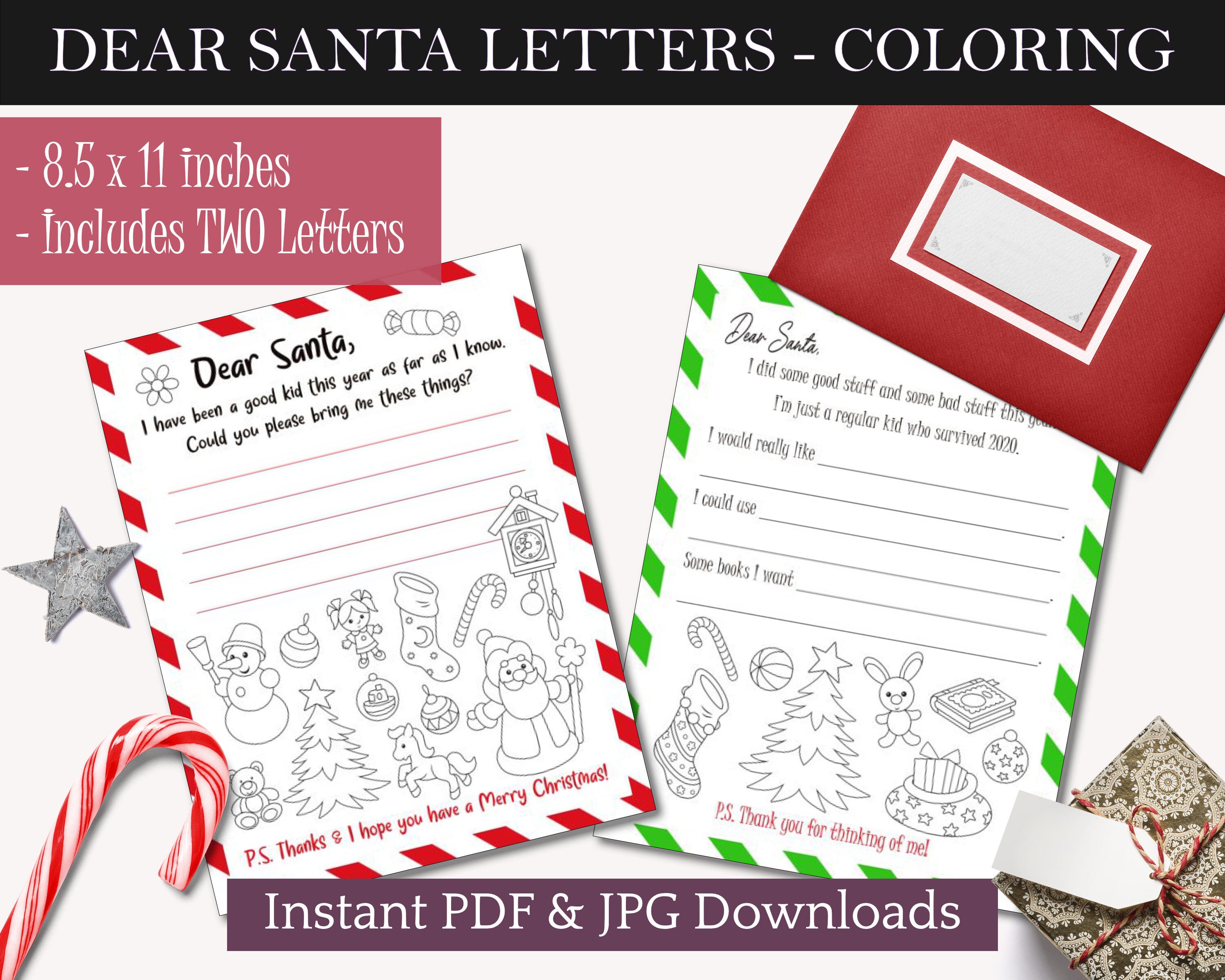 Dear Santa Letter Printable / Coloring Pages / 2 Pages / 8.5x11 Inches ...