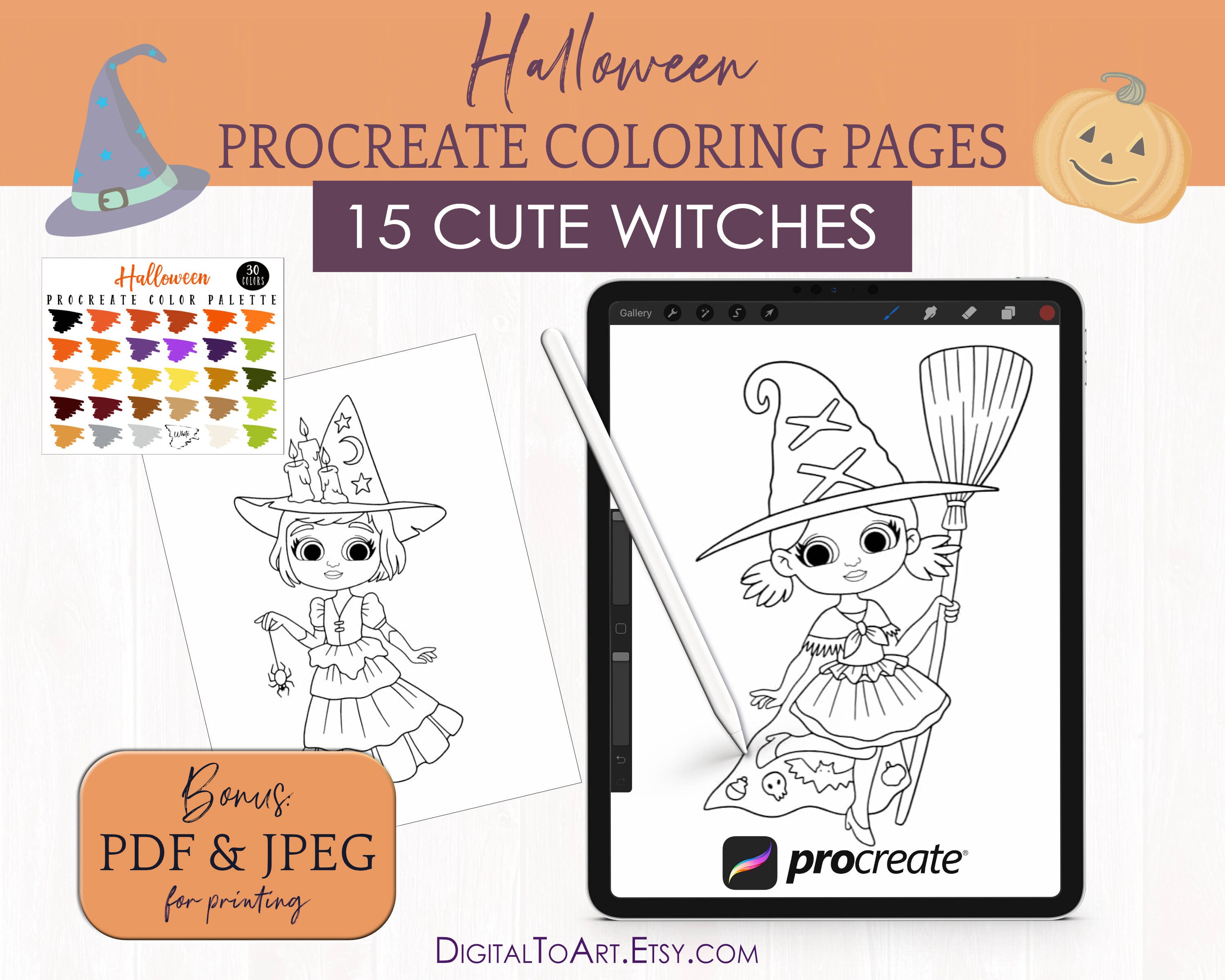Digital Coloring Pages / Halloween Coloring Printables: Procreate ...