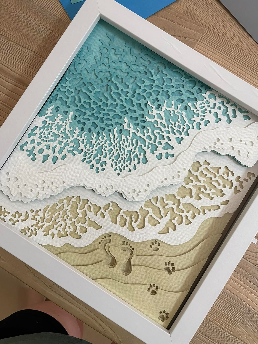 Layered 3D Ocean Waves Shadow Footprints and Paw Prints Bundle, Shadow Box SVG, Digital Design ...