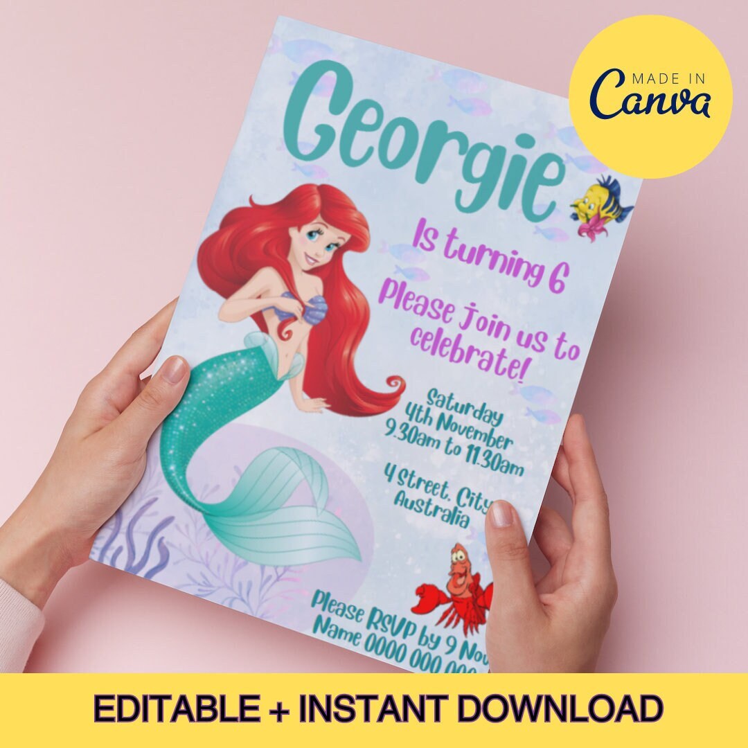 Little Mermaid Birthday Invitation, Ariel Birthday Invite, Editable ...