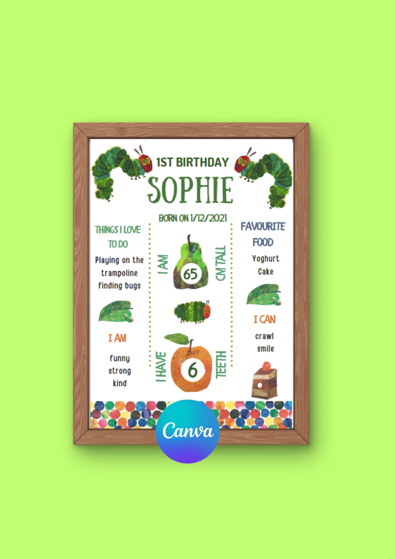 Very Hungry Caterpillar Birthday Customizable Milestone Board Birthday ...