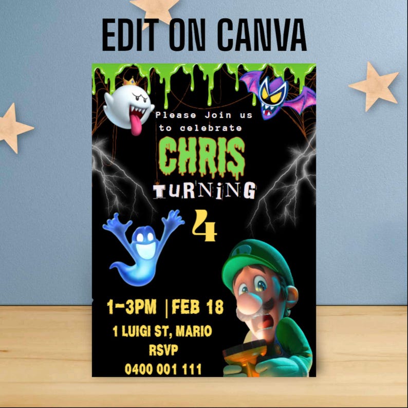 Luigi Birthday Invitation | Super Mario Bros Birthday Invites, Boys ...