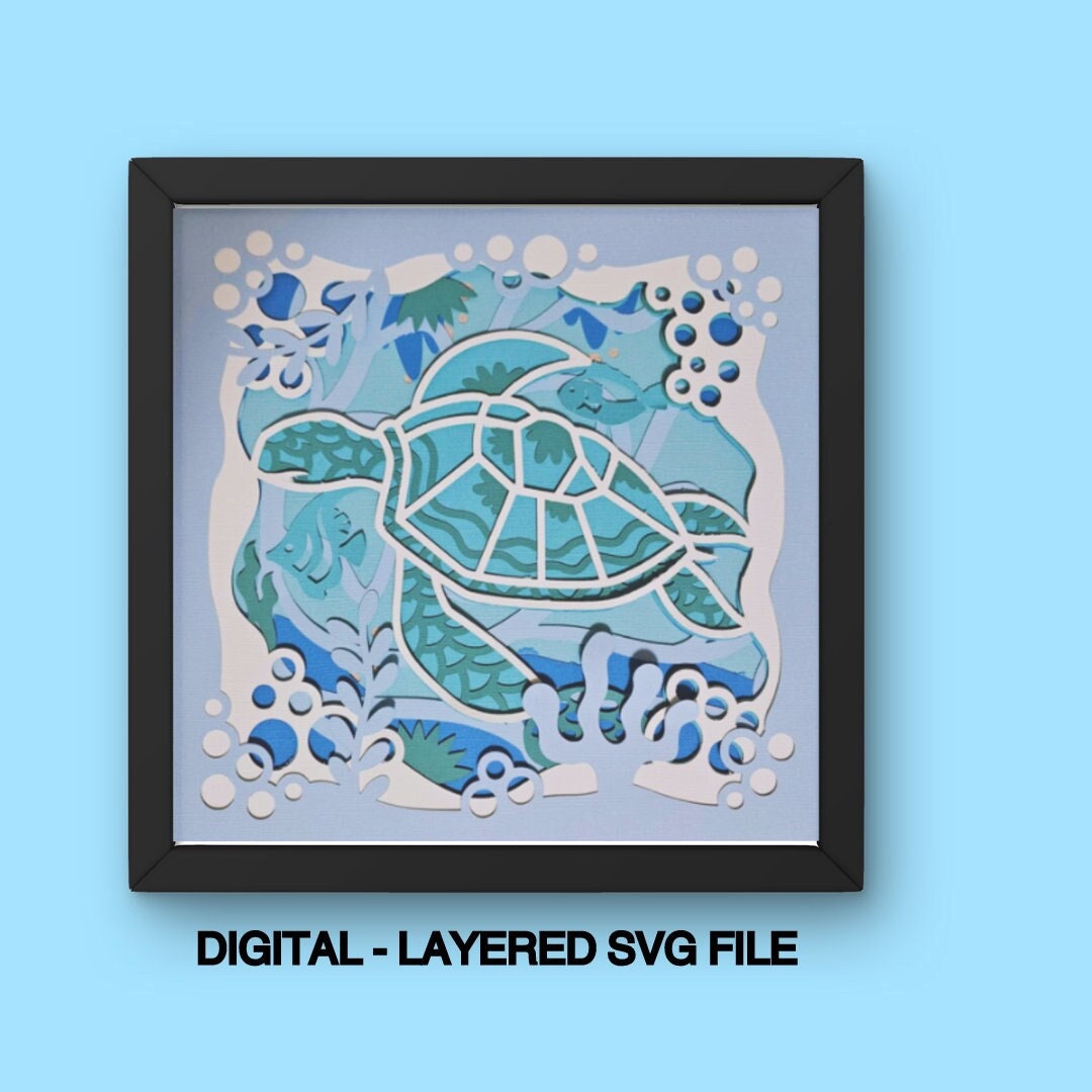 3D Sea Turtle Shadow Box SVG Layered Turtle & Beach Shadowbox for ...