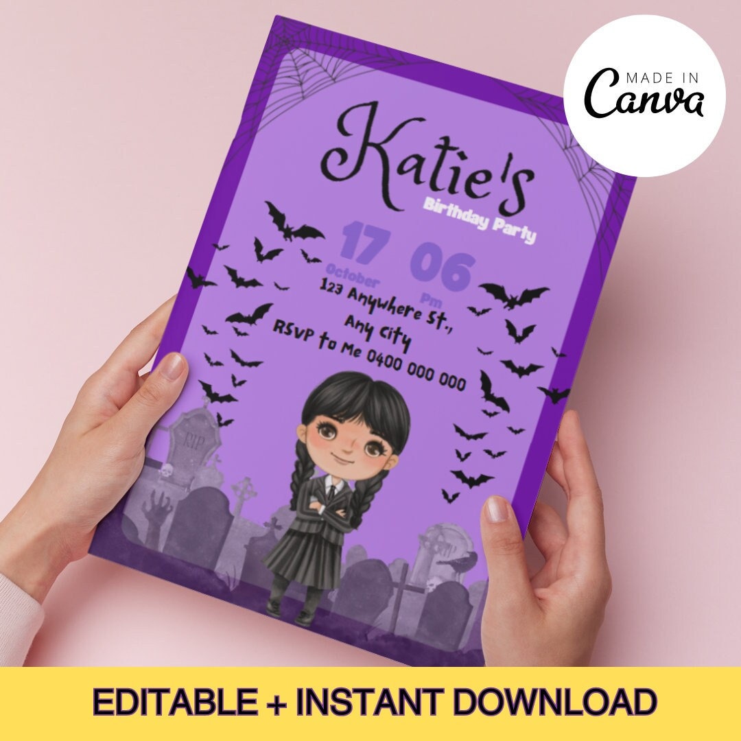 Wednesday Addams Birthday Invitation | Editable Template (instant ...