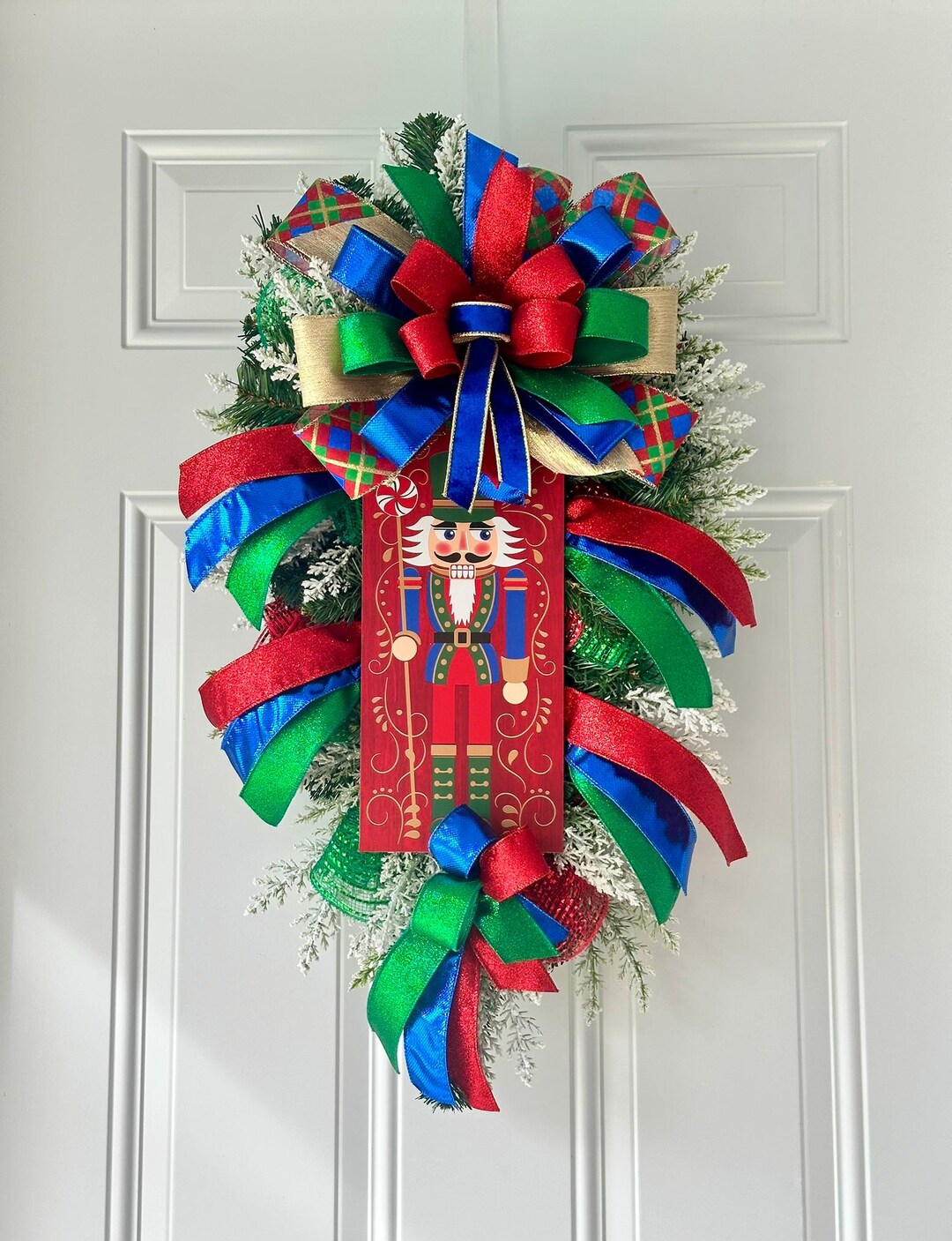 Nutcracker Christmas Door Swag, Holiday Ribbon Decor - Etsy