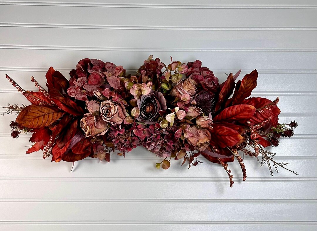 Burgundy Fall Floral Swag: Hydrangeas & Roses Thanksgiving Decor - Etsy