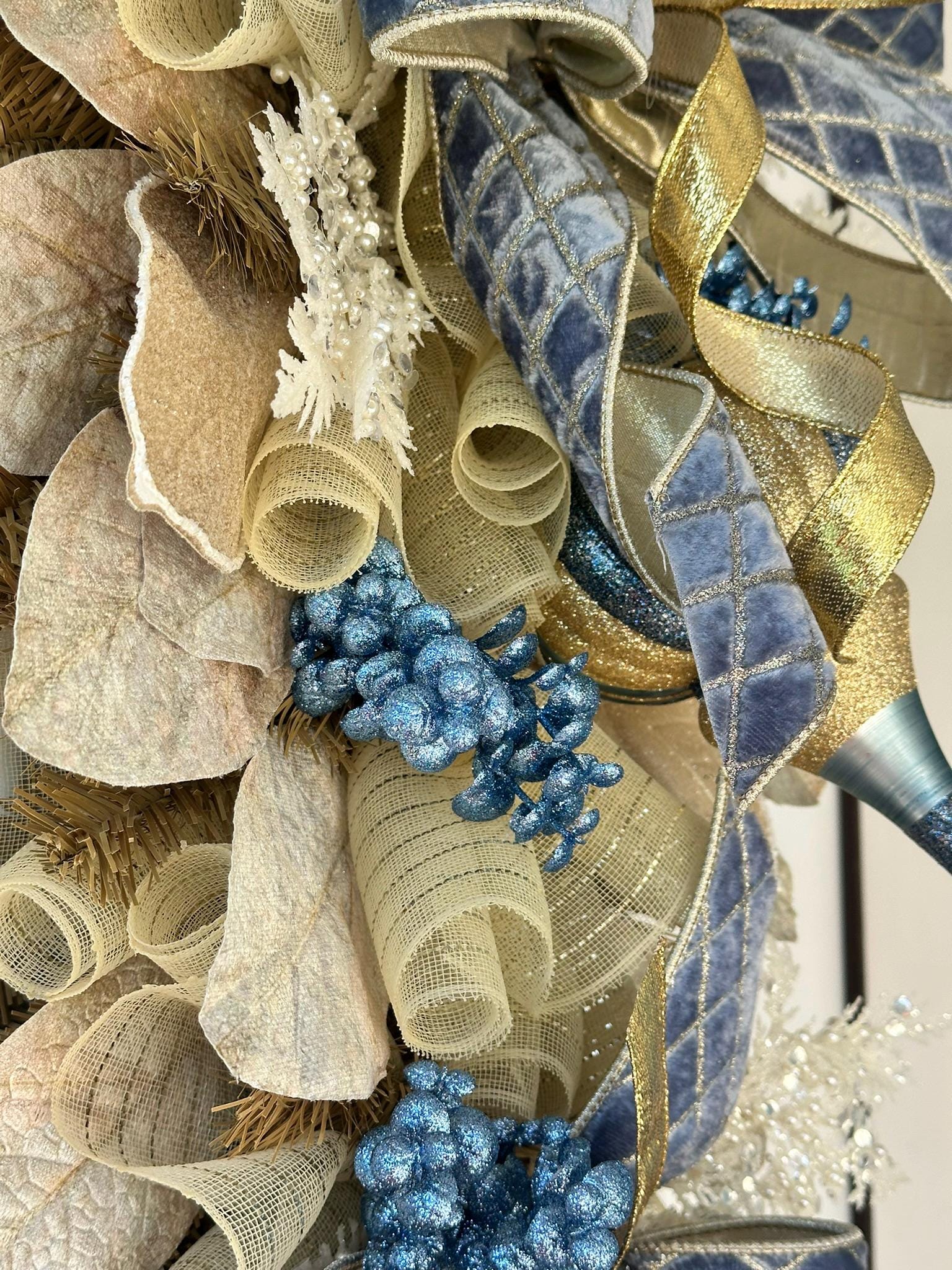 Handmade Christmas Swag, Blue & Gold Holiday Door Decor - Etsy