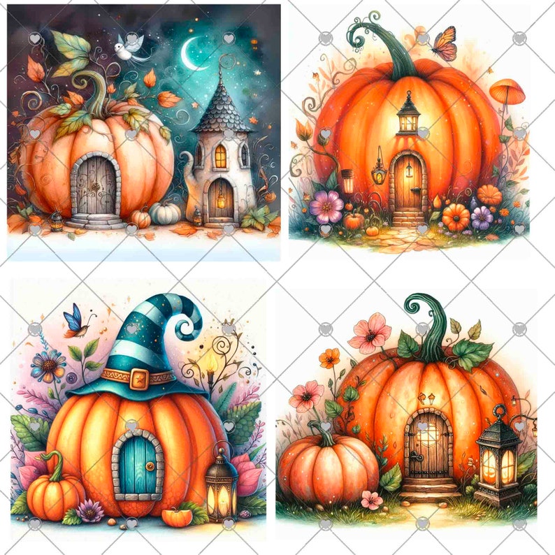Watercolour Pumpkin Houses, Halloween Clipart, Halloween Sublimation ...