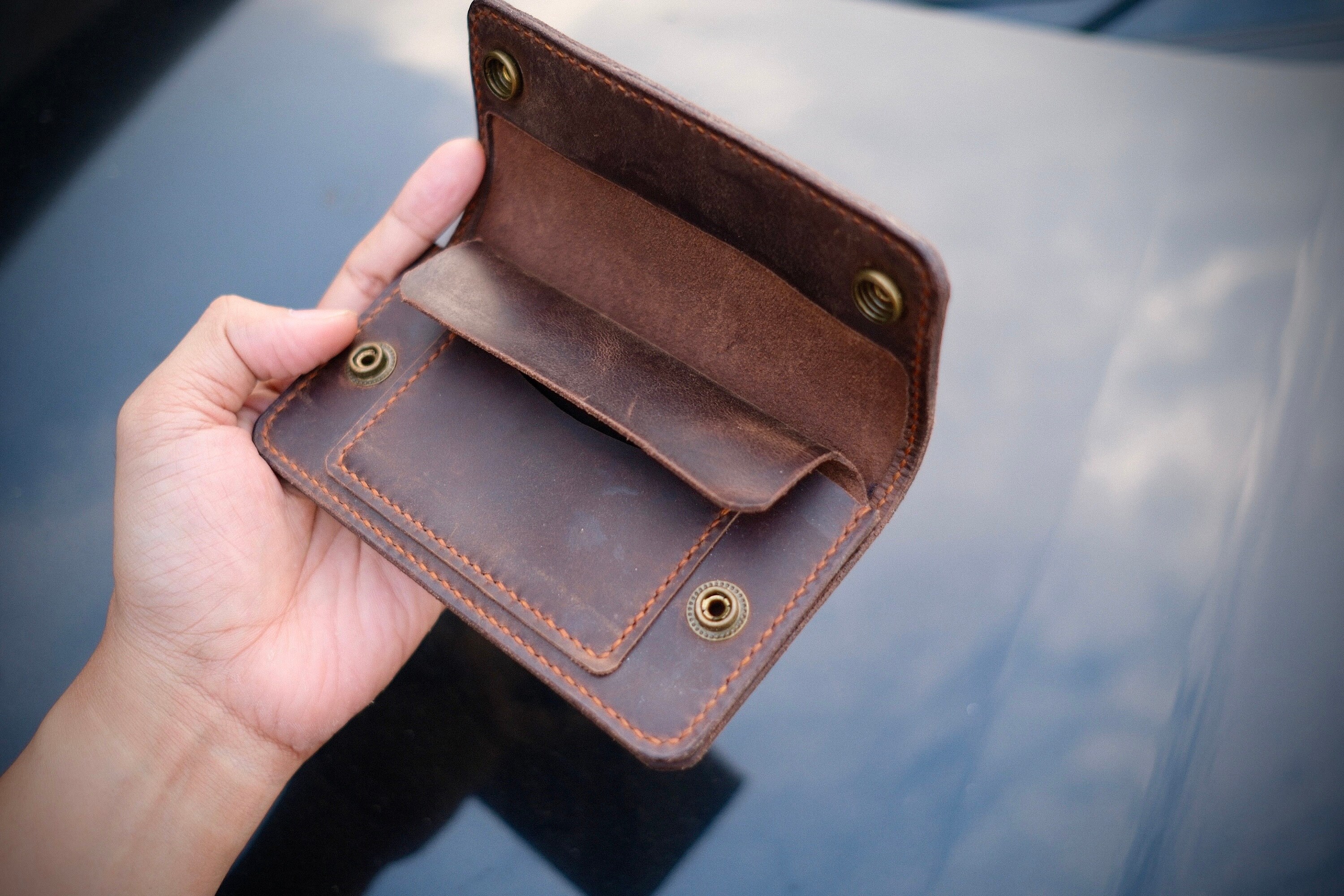 Handmade Leather Mini Trucker Wallet physical Product Craftendemic - Etsy