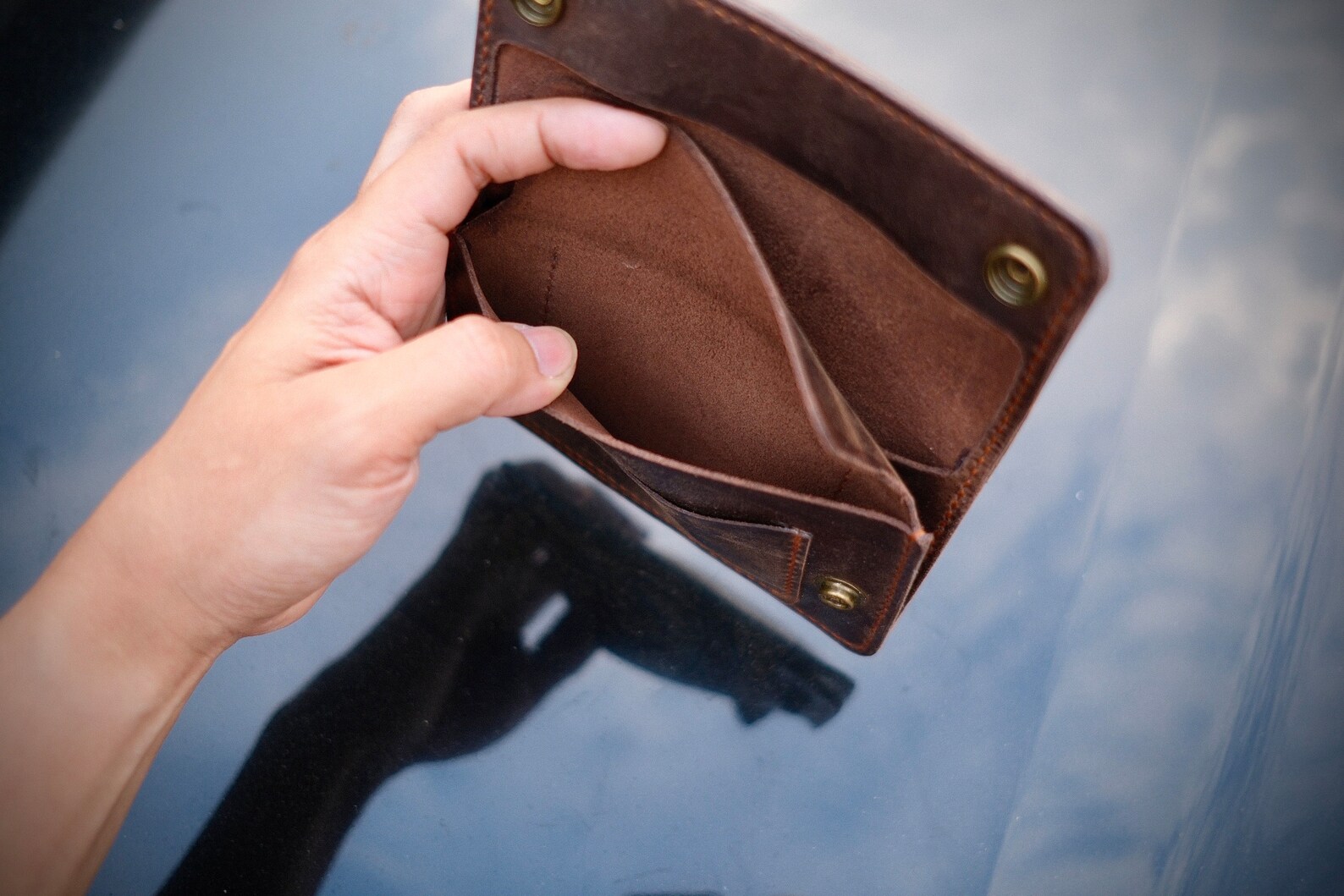 Handmade Leather Mini Trucker Wallet physical Product Craftendemic - Etsy