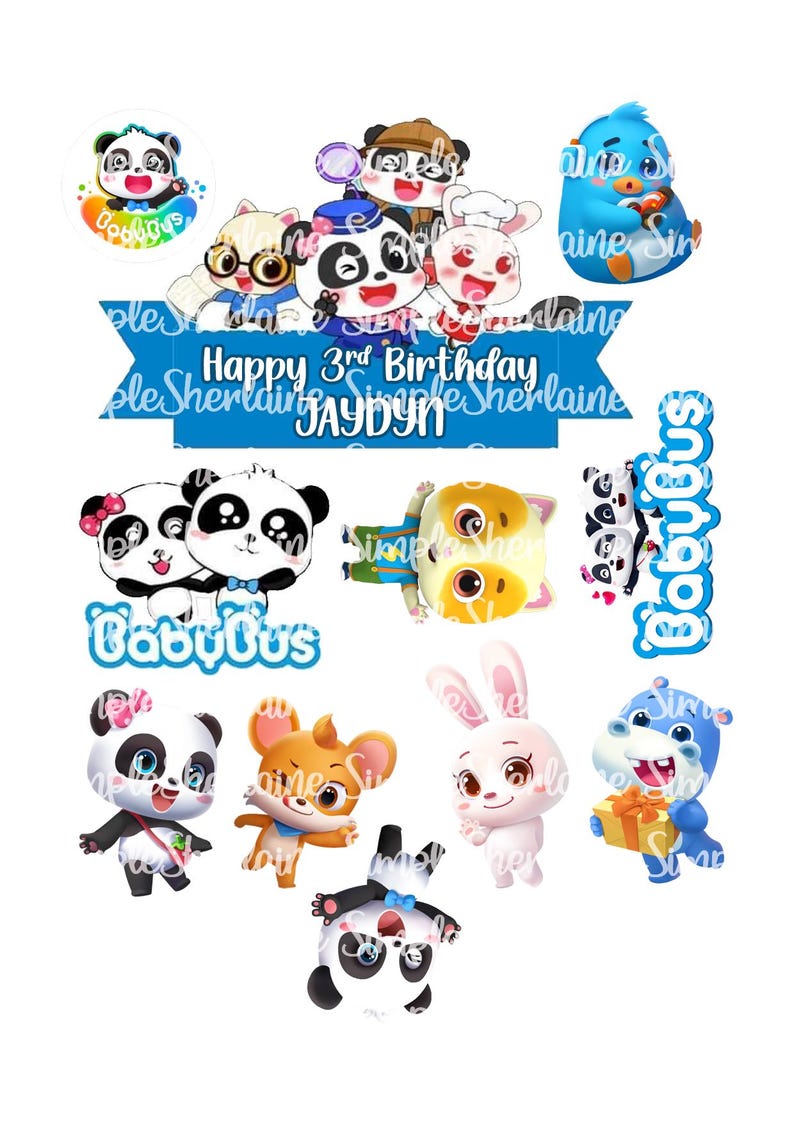 Babybus Cartoon Kids Birthday Printable Cake Topper Digital Copy - Etsy