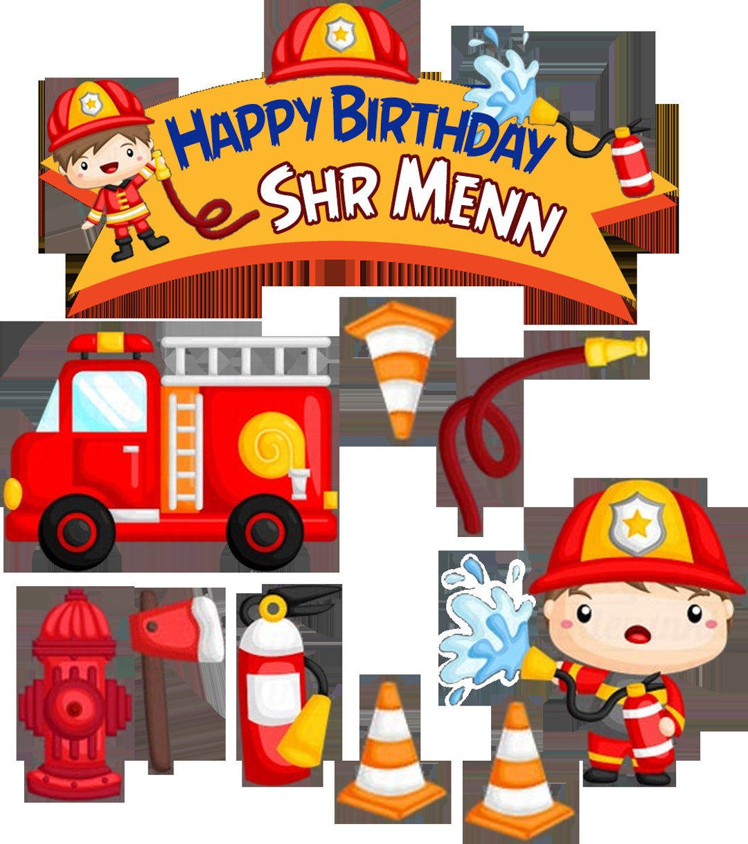 Fire Engine Topper Set Customizable Name Digital Copy - Etsy