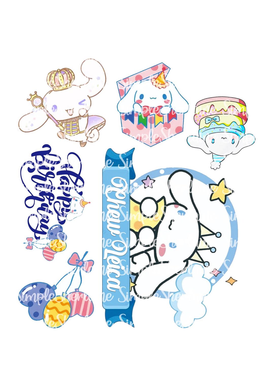 Cute White Rabbit Cartoon Character Cinna Birthday Printable Topper ...