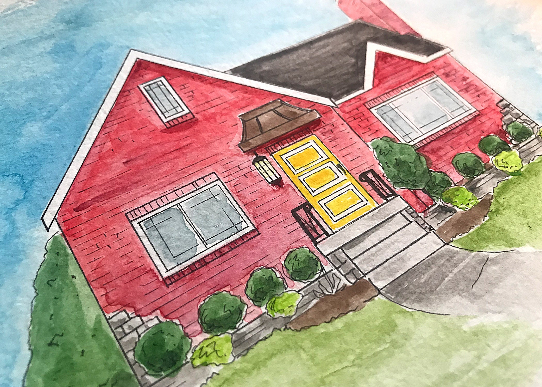Custom Water Color Home Drawing - Etsy