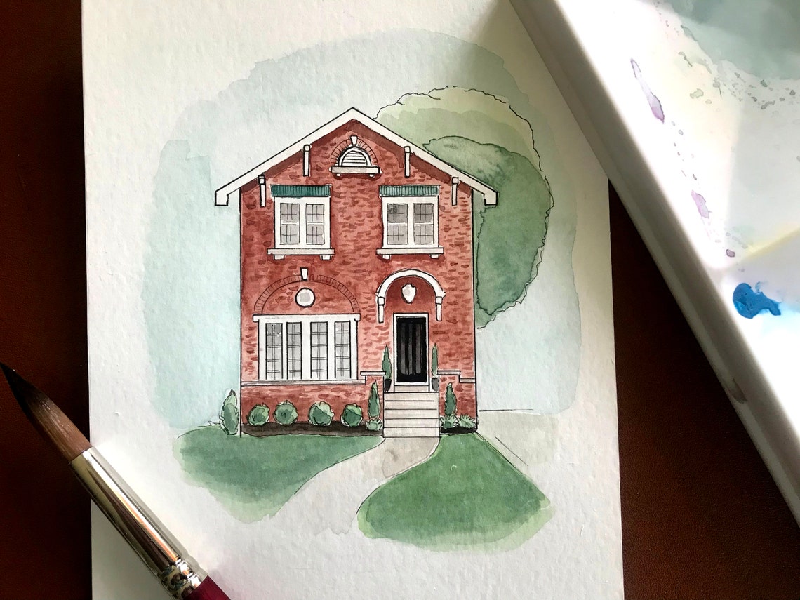 Custom Water Color Home Drawing - Etsy