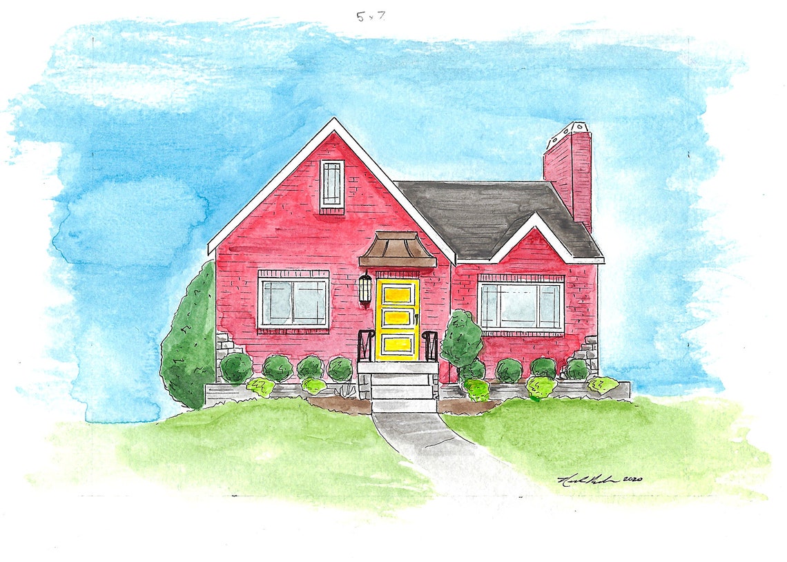 Custom Water Color Home Drawing - Etsy