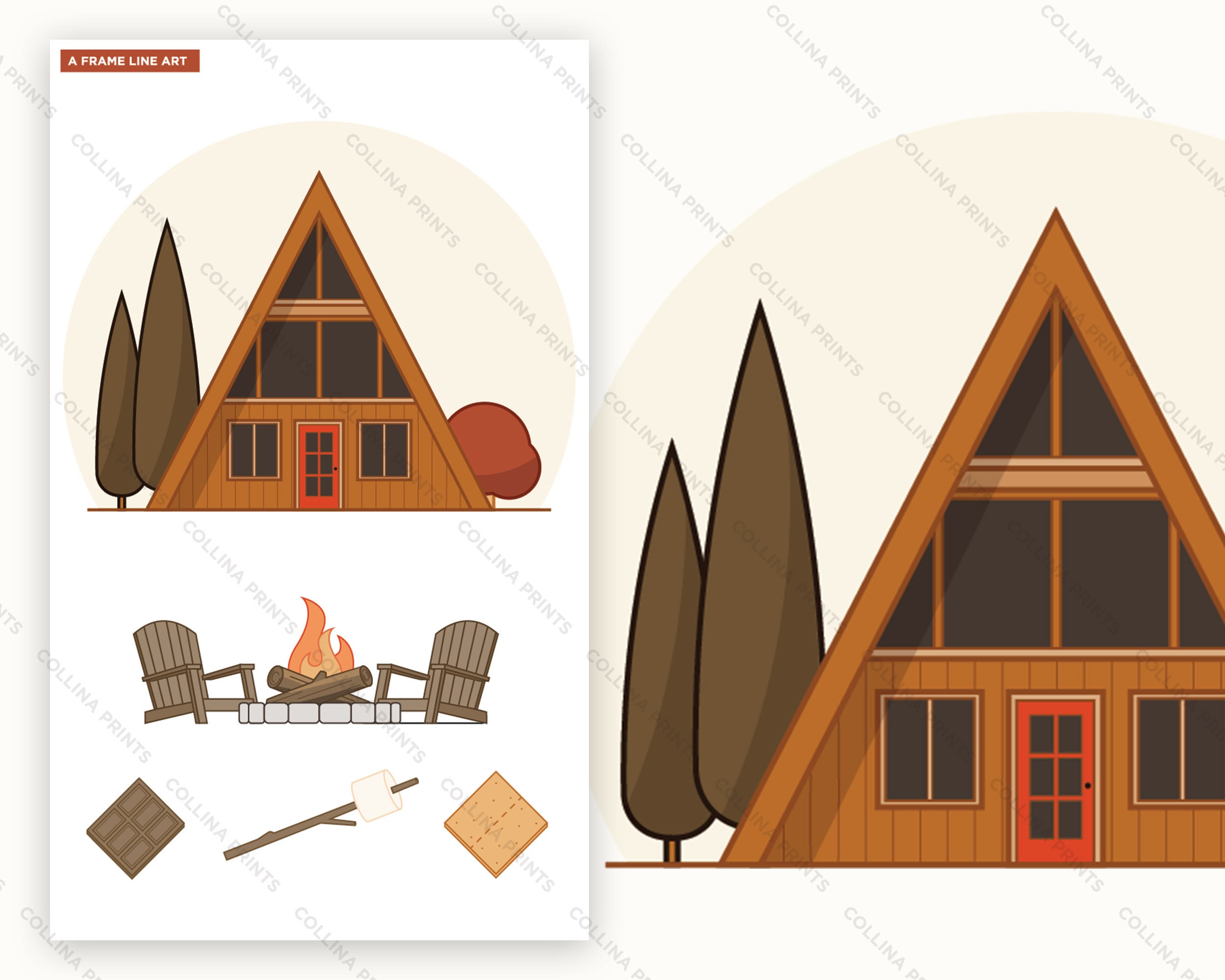 Detailed A-frame Cabin and Camp Scene - Etsy