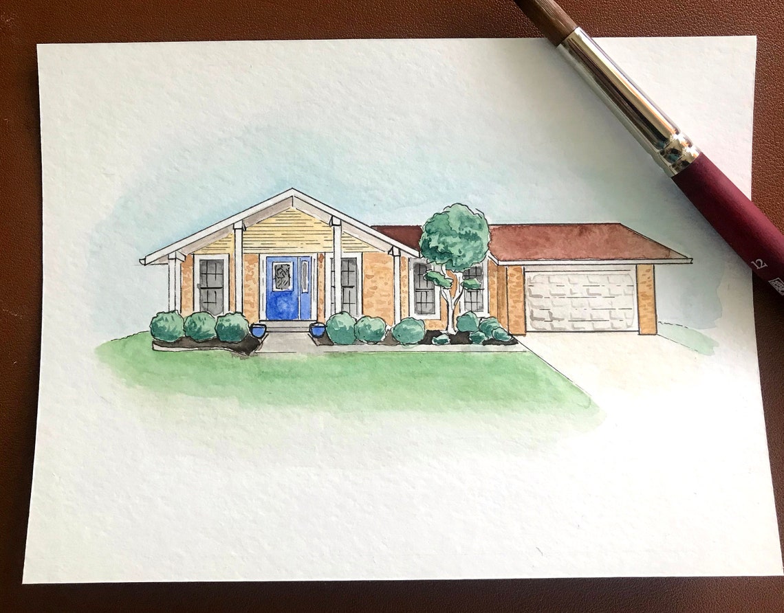 Custom Water Color Home Drawing - Etsy