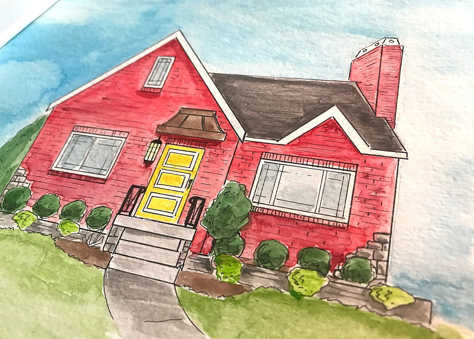 Custom Water Color Home Drawing - Etsy