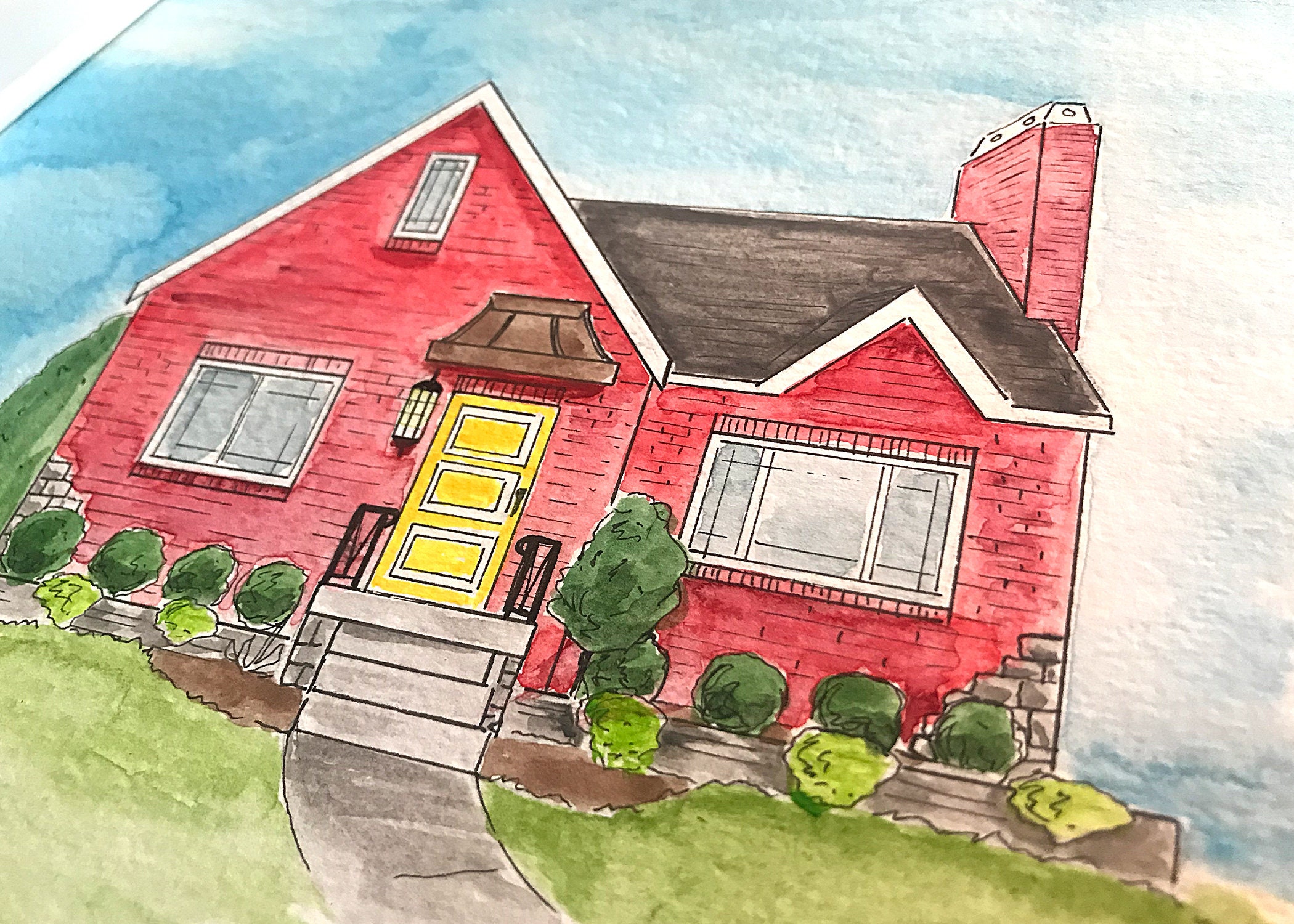 Custom Water Color Home Drawing - Etsy