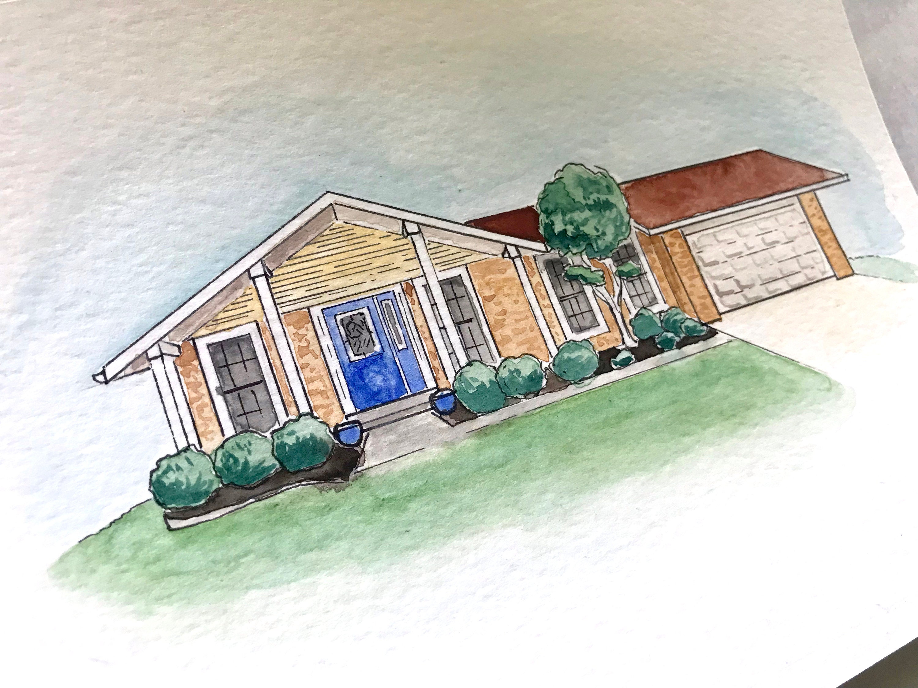 Custom Water Color Home Drawing - Etsy