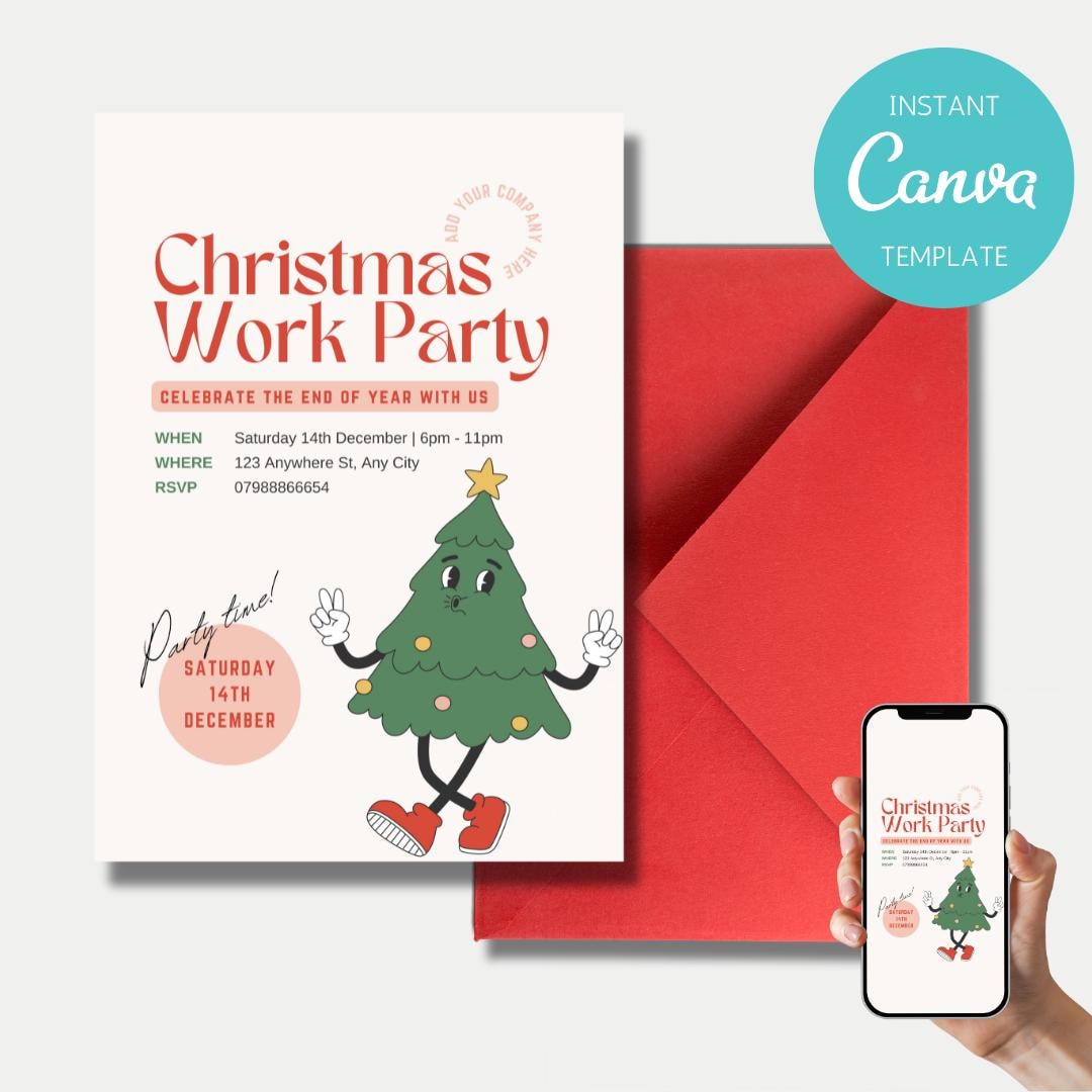 Work Christmas Party Invitation Template Festive Holiday Office Party ...
