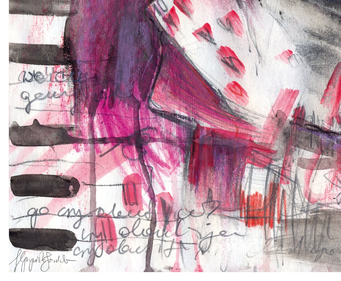 ART PRINT of Modern Art Pencil Ink and Watercolor Artwork Painting ...