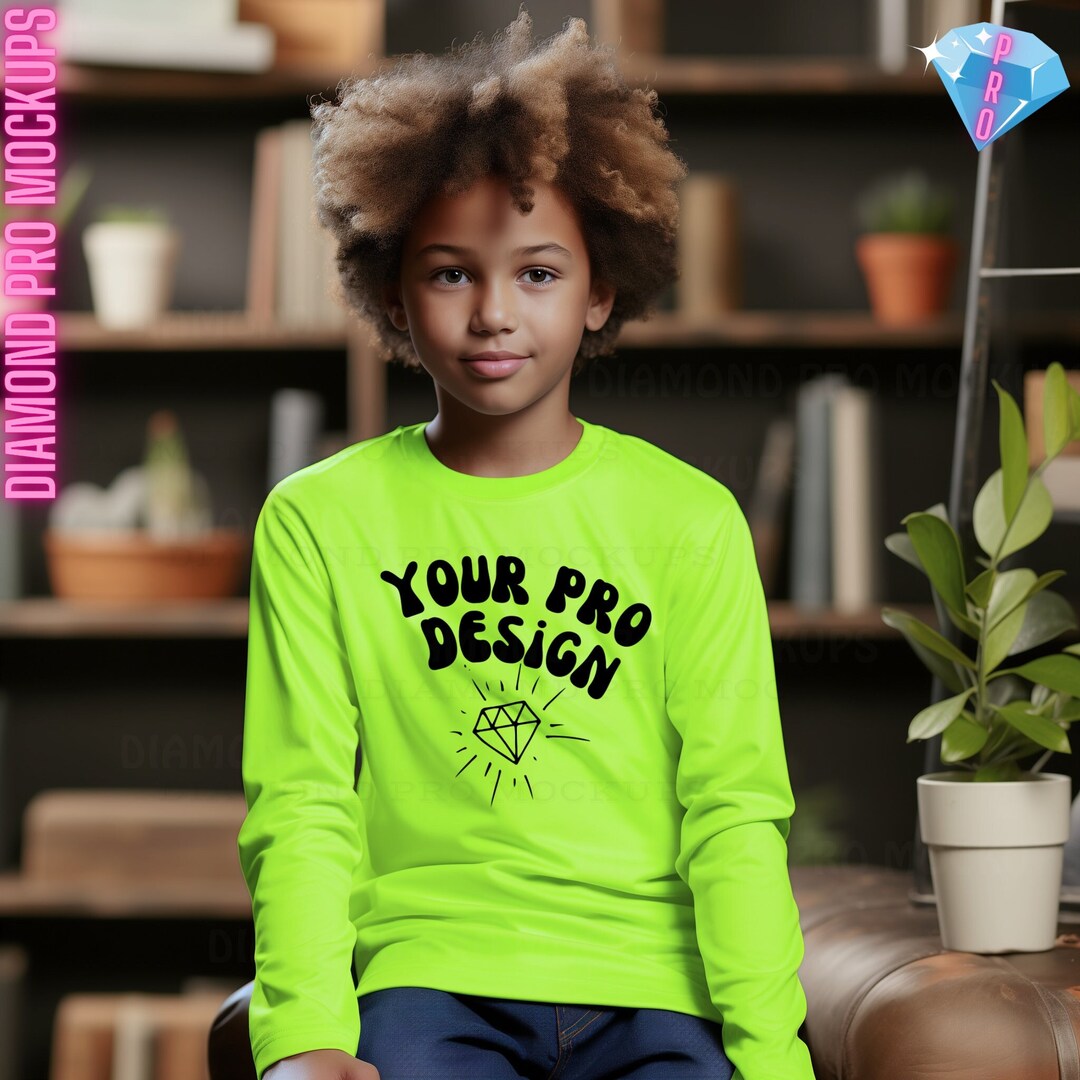 Kids Sport-tek YST350LS MOCKUP Lime Shock Long Sleeve Shirt Mock up ...
